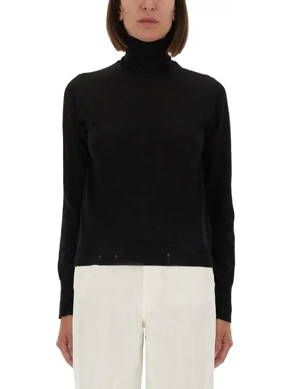 GOLDEN GOOSE Turtleneck Wool Sweater With Distressed Detail - Black