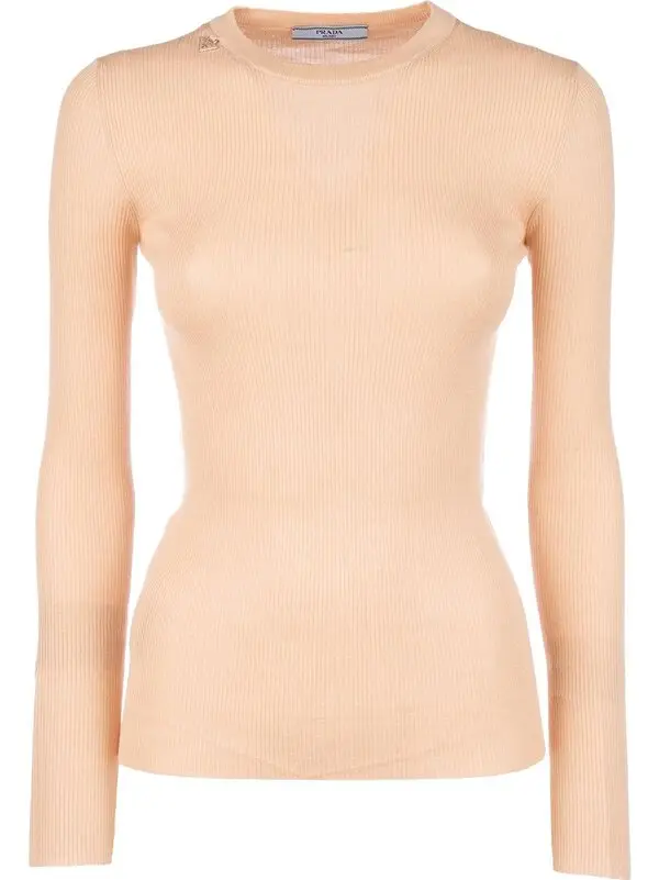 Prada Ribbed Long Sleeve Top - Multicolor