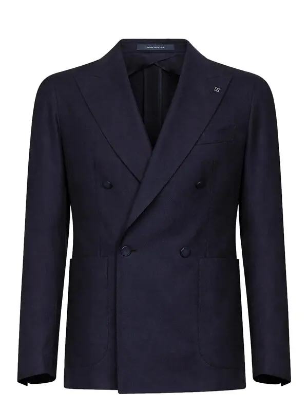 Tagliatore Blue Stretch Virgin Wool Montecarlo Double-breasted Blazer - Multicolor