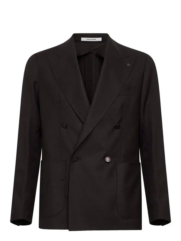 Tagliatore Dark Brown Stretch Virgin Wool Montecarlo Double-breasted Blazer - Multicolor
