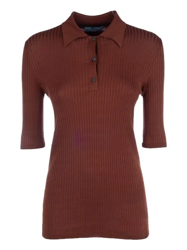 Prada Ribbed Knit Polo With 3/4 Sleeves - Multicolor