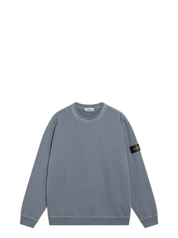 Stone Island Crewneck Sweatshirt In Slub Cotton - Blue