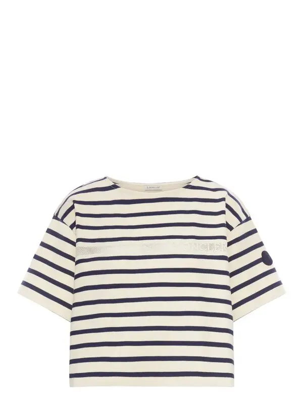 Moncler Striped Cropped T-shirt With Logo - Multicolor