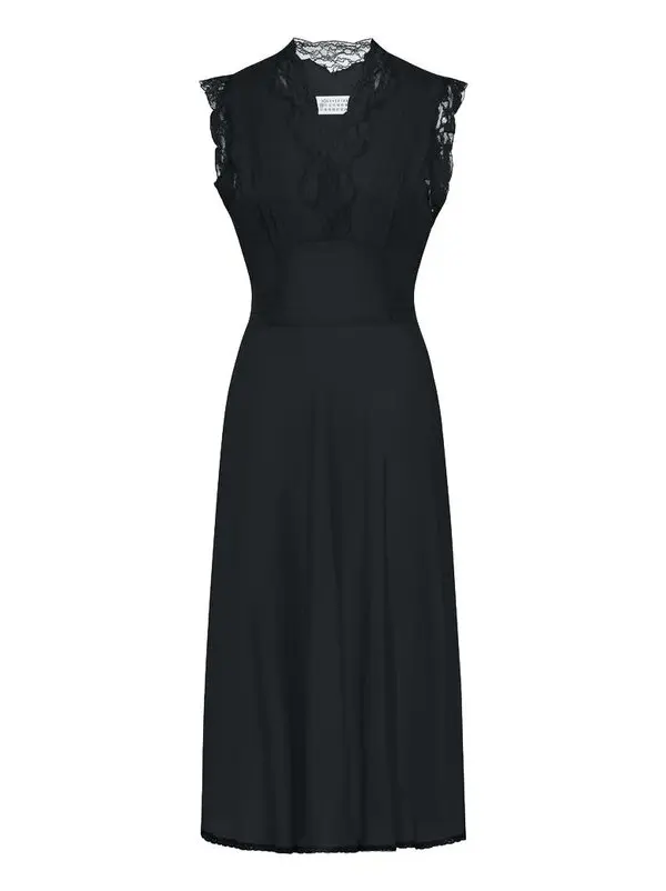 MAISON MARGIELA Silk Midi Dress With Lace Trim - Black