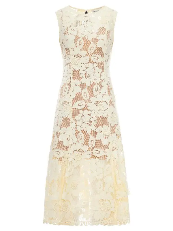 SELF-PORTRAIT Crochet Lace Midi Dress - Yellow