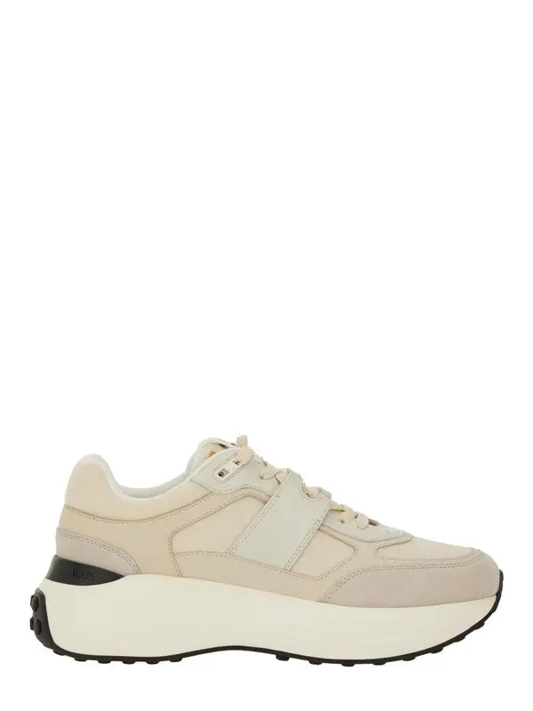 TOD'S Fabric And Suede Lace-up Sneakers - Cream
