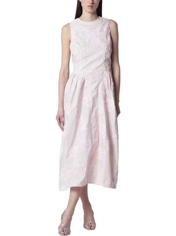 ROTATE BY BIRGER CHRISTENSEN Orchid Midi Dress With Floral Embroidery - Pink