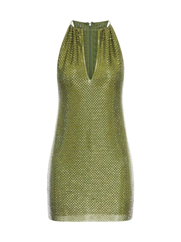SELF-PORTRAIT Olive Rhinestone Mini Dress - Multicolor