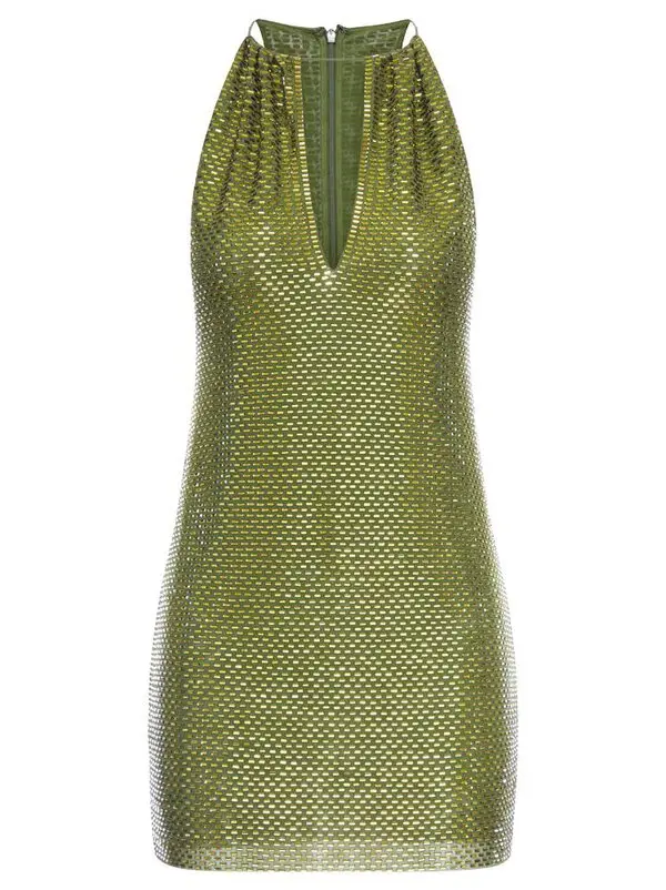 SELF-PORTRAIT Olive Rhinestone Mini Dress - Multicolor