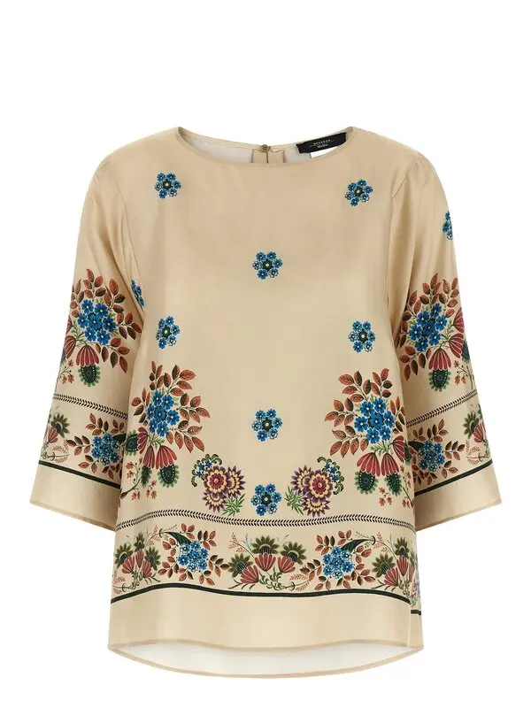 Max Mara Silk Twill Printed Blouse - Cream