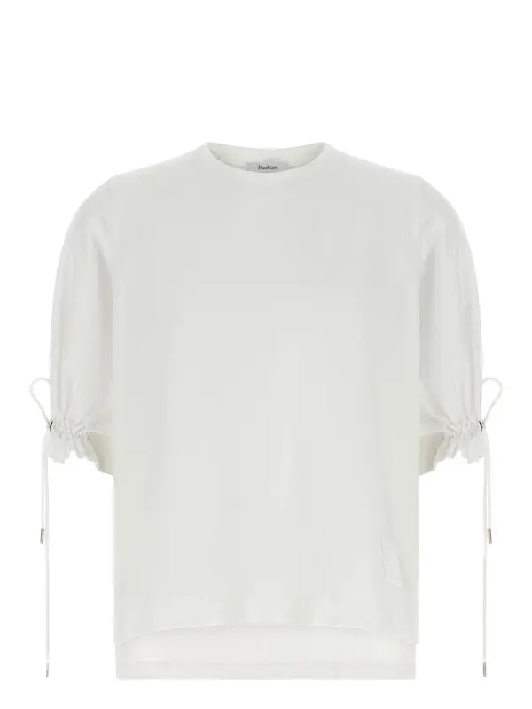 Max Mara Cotton Blend Technical Jersey T-shirt With Balloon Sleeves - White