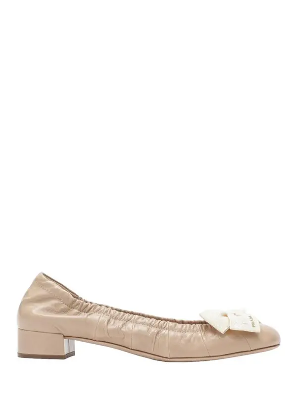 Prada Ballet Flats With Bow Detail - Cream