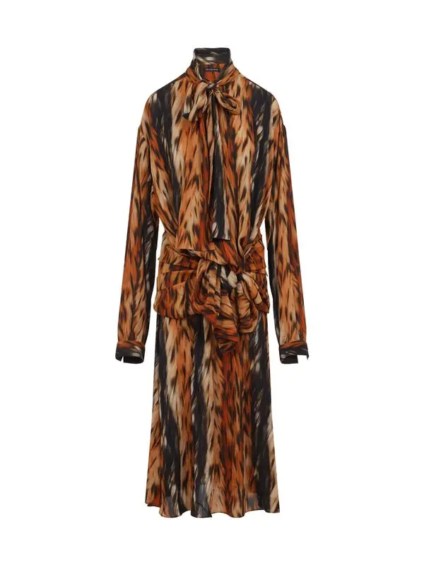Balenciaga Knotted Dress With Print - Brown