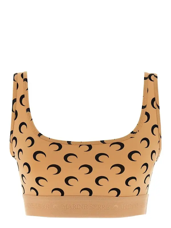 MARINE SERRE Moon Printed Jersey Cropped Top - Cream