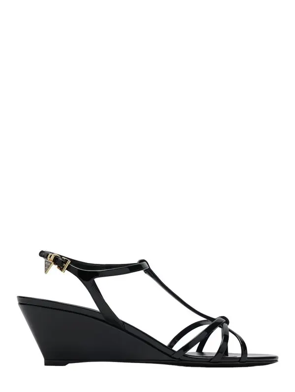 Prada Calfskin Leather Wedge Sandals - Black