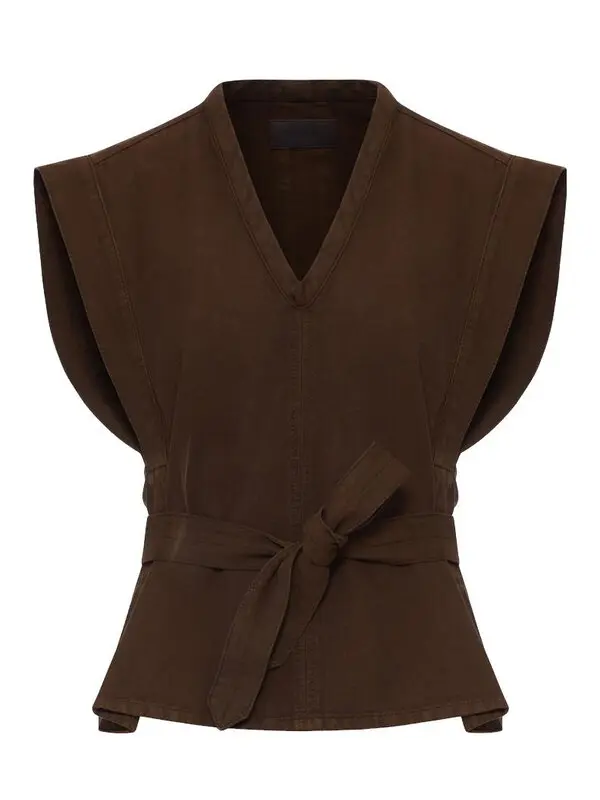 LEMAIRE Belted Denim Top - Brown
