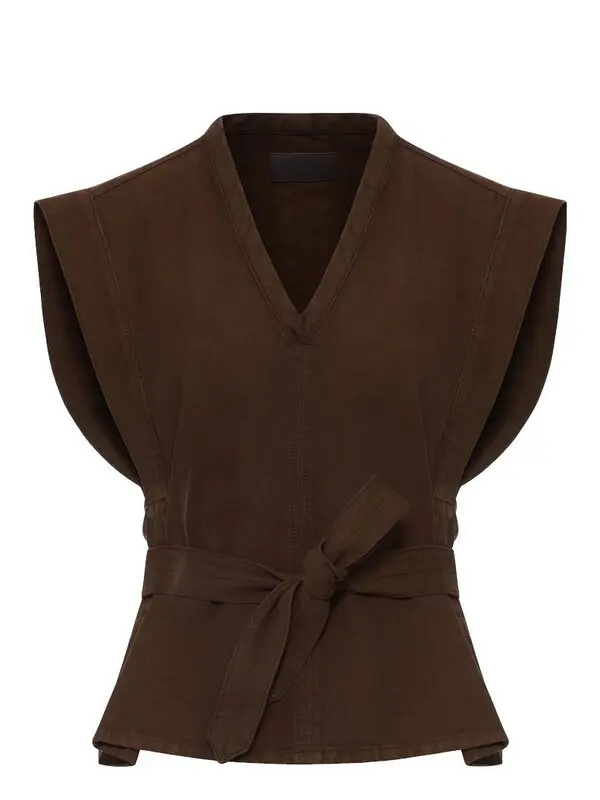 LEMAIRE Belted Denim Top - Brown