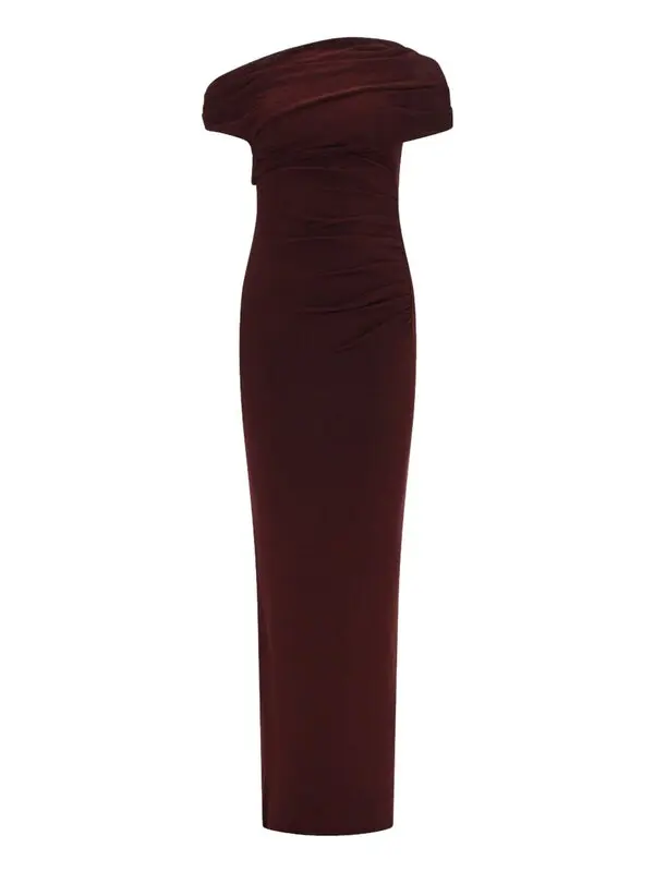 SELF-PORTRAIT Draped Long Dress - Brown