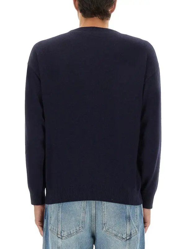 Moschino Wool And Cashmere Pullover With Embroidered Detail - Blue