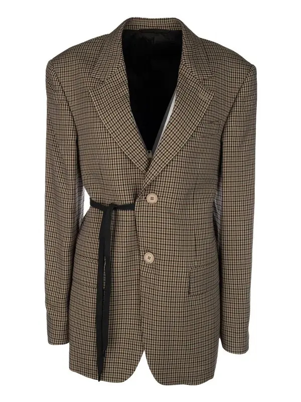 Balenciaga Checked Blazer With Drawstring - Multicolor