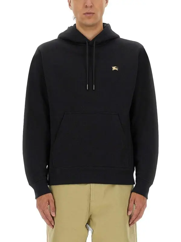 Burberry Cotton Hoodie With Equestrian Knight Design - Black