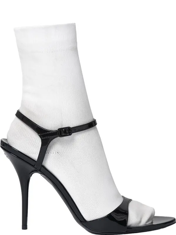 Balenciaga Avenue Sock Sandal In Patent Leather And Mesh - Black