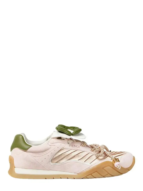 Fendi Low-top Sneakers In Pink Fabric And Suede - Multicolor