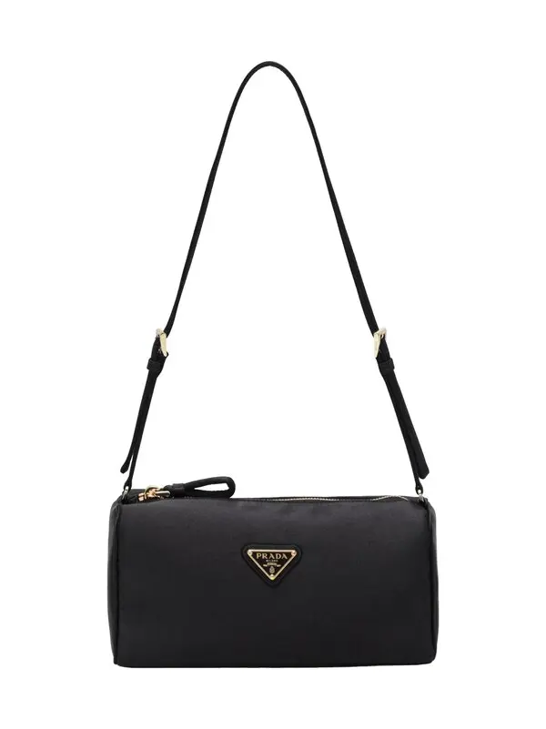 Prada Satin Pouch With Enamel Triangle Logo - Black