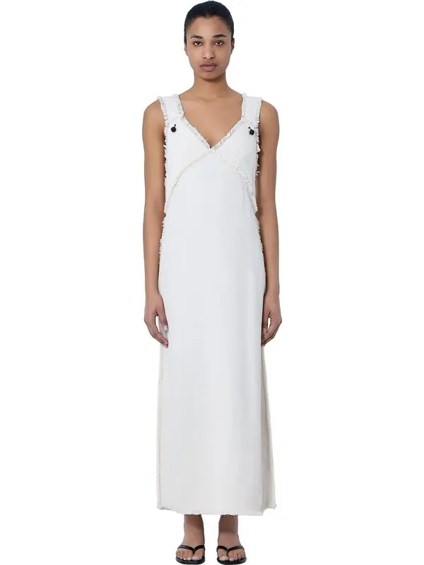TOTEME Bouclé Maxi Dress With Frayed Edges - White
