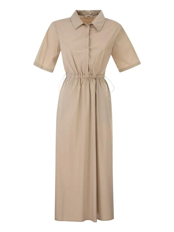 Herno Light Stretch Nylon Shirt Dress With Drawstring Waist - Cream