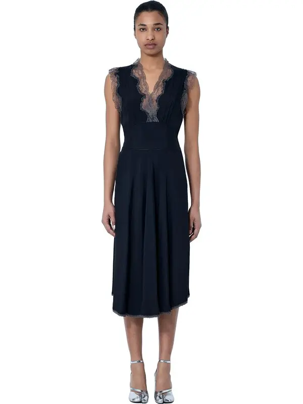 MAISON MARGIELA Lace Trim Sleeveless Midi Dress - Black