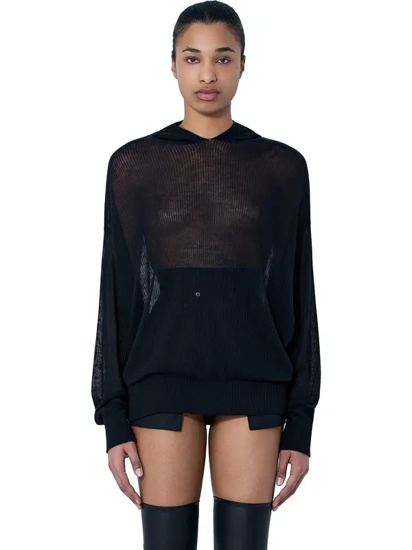 Rick Owens Sheer Mesh Knit Hoodie - Black