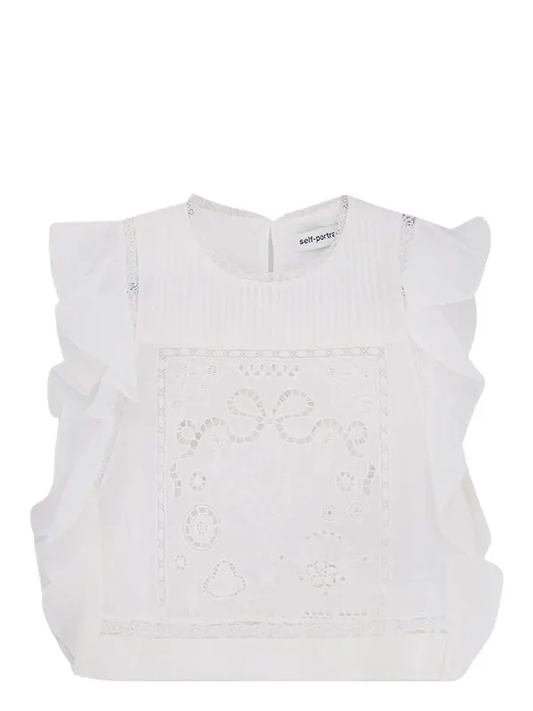SELF-PORTRAIT Ramie Top With Lace Inserts - White