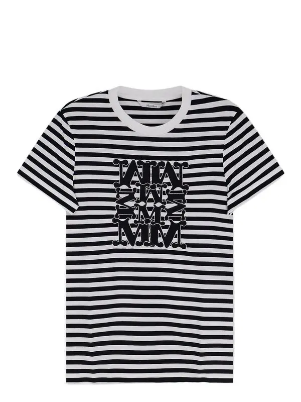 Max Mara Striped Cotton T-shirt With Embroidered Logo - Multicolor
