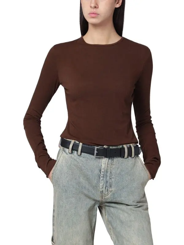 ENTIRE STUDIOS Long Sleeve Cotton-blend Crewneck Top - Brown