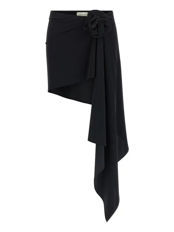Magda Butrym Draped Maxi Flower Appliqué Skirt - Black