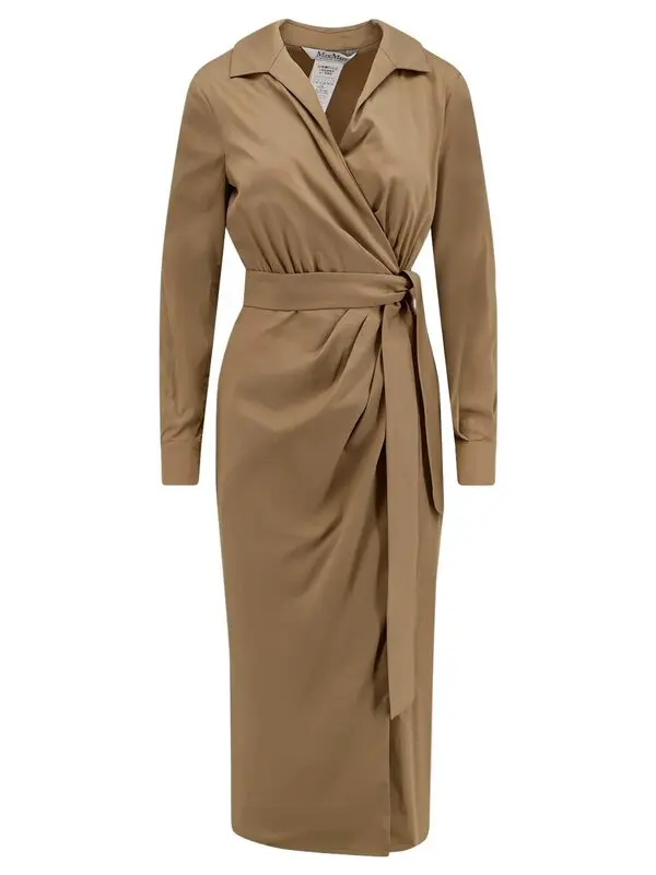 Max Mara Cotton Blend Draped V-neck Dress - Multicolor