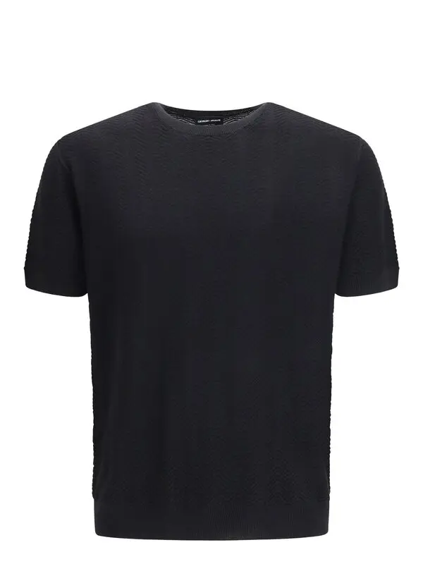 Giorgio Armani Short-sleeved Textured Knit Sweater - Black