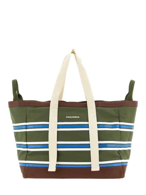 Dsquared2 D2 College" Striped Canvas Shopping Bag - Multicolor