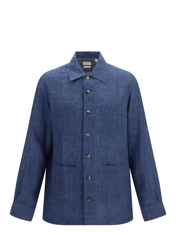 Brunello Cucinelli Easy Fit Linen Shirt - Blue