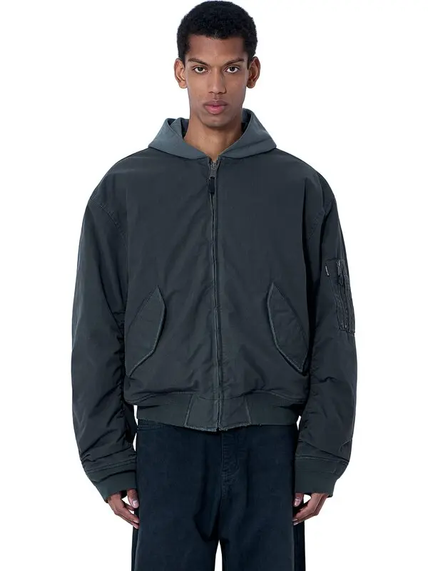 Balenciaga Bomber Jacket With Integrated Hood - Gray