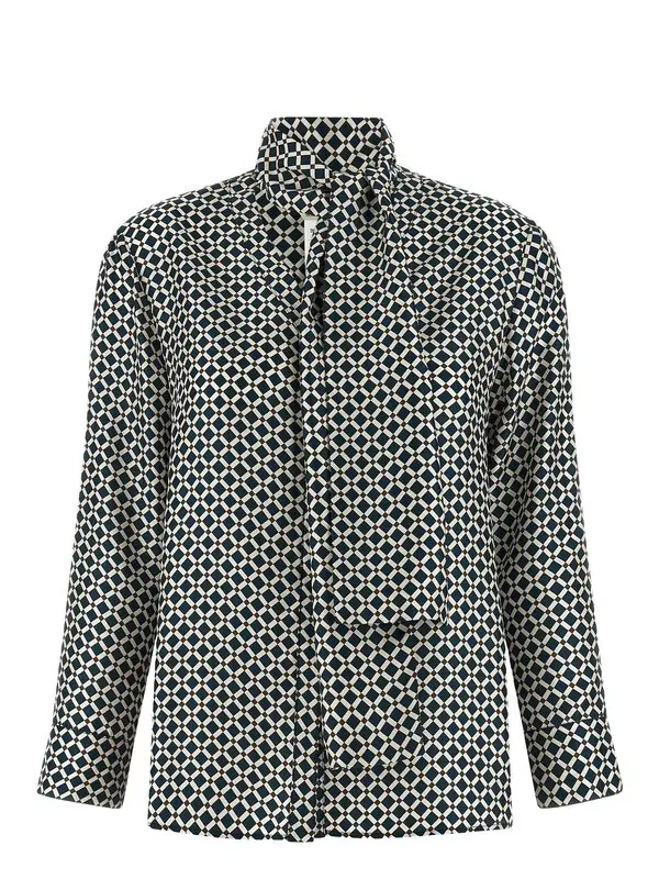 Max Mara S Mmvittoria' Printed Silk Twill V-neck Shirt - Blue