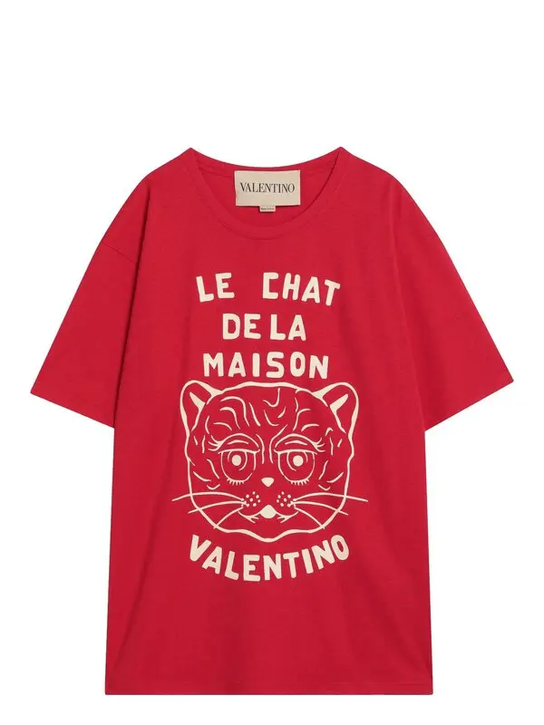 Valentino Garavani T-shirt With Le Chat De La Maison Print - Red