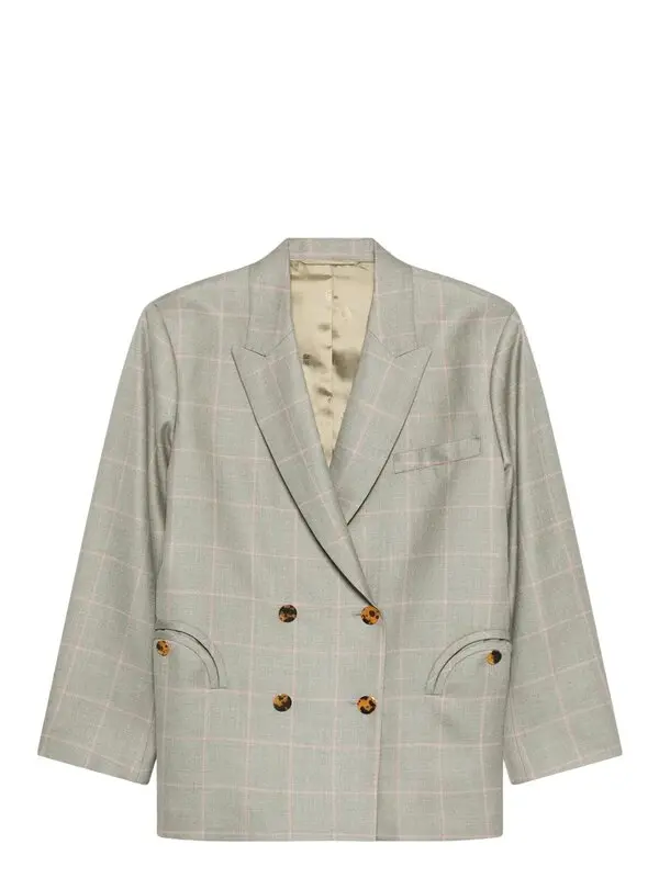 BLAZÉ MILANO Double-breasted Beige Blazer With Pink Check Pattern - Gray