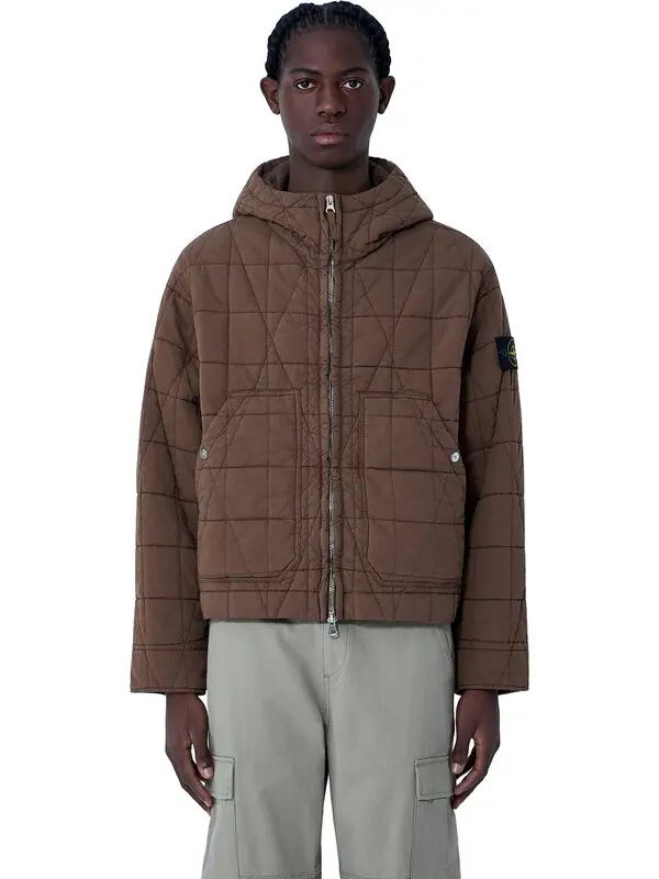 Stone Island Short Quilted Parka Jacket - Brown