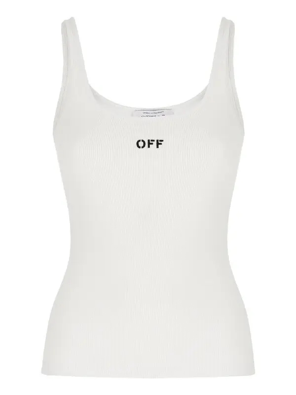 Off-White Ribbed Tank Top With Logo Detail - Multicolor
