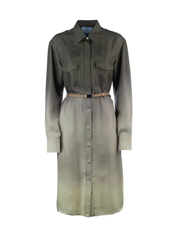 Prada Long Sleeve Belted Shirt Dress - Multicolor