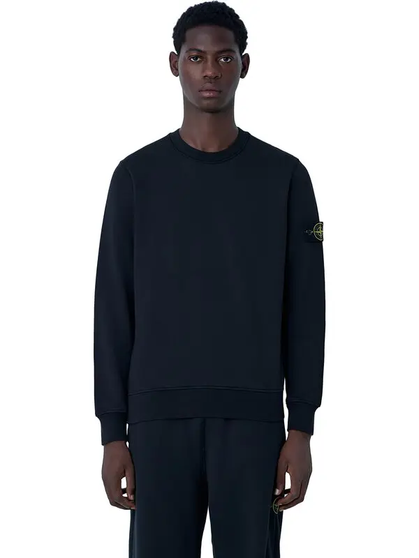 Stone Island Cotton Fleece Crewneck Sweatshirt With Compass Patch - Black