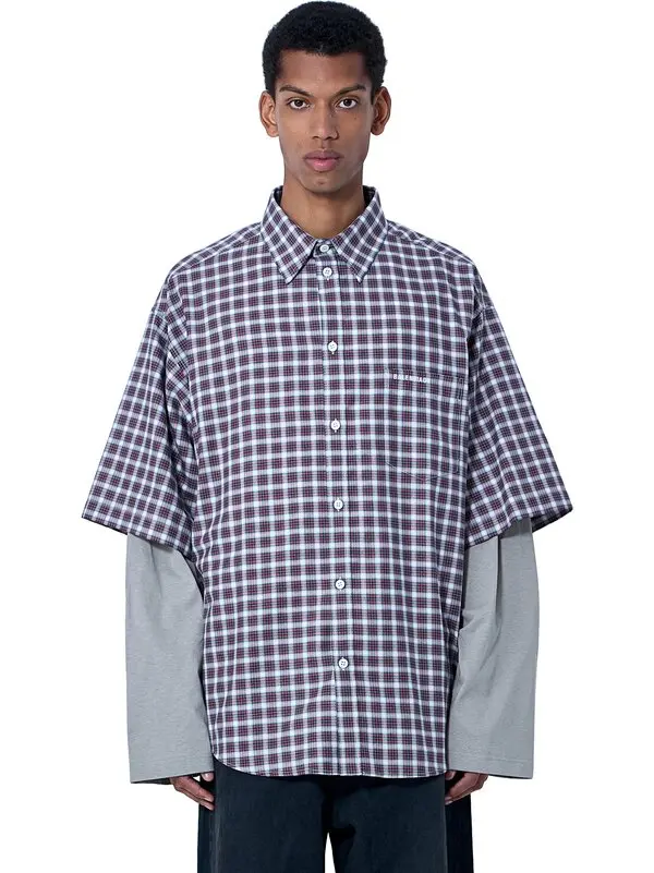 Balenciaga Layered Check Shirt - Red