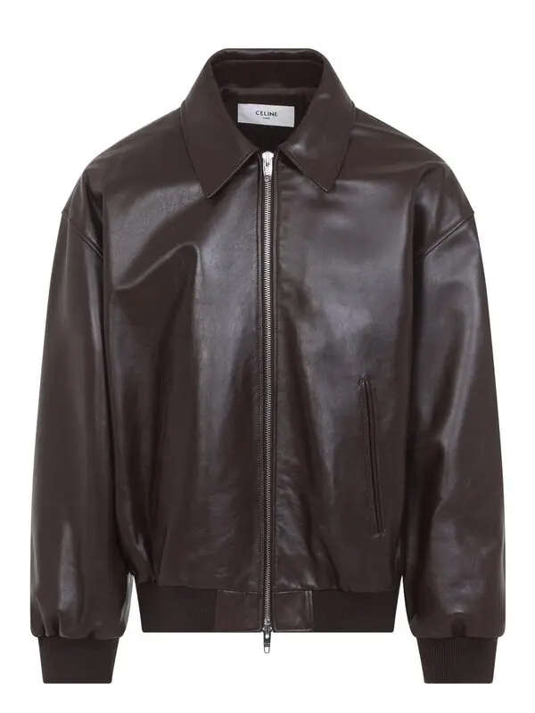Celine Teddy Jacket In Calf Leather - Brown